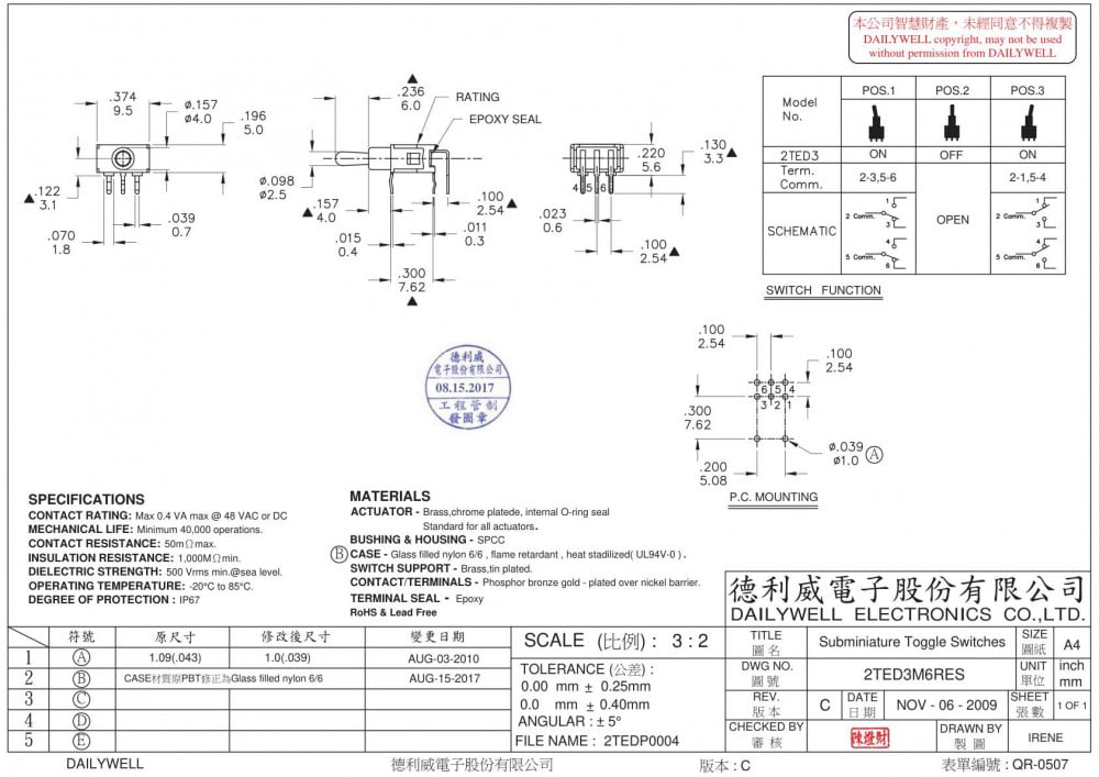 Dailywell 2TED3M6RES technical drawing page