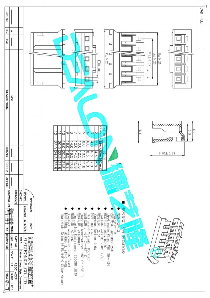 DEALON A2001-09P connector technical drawing