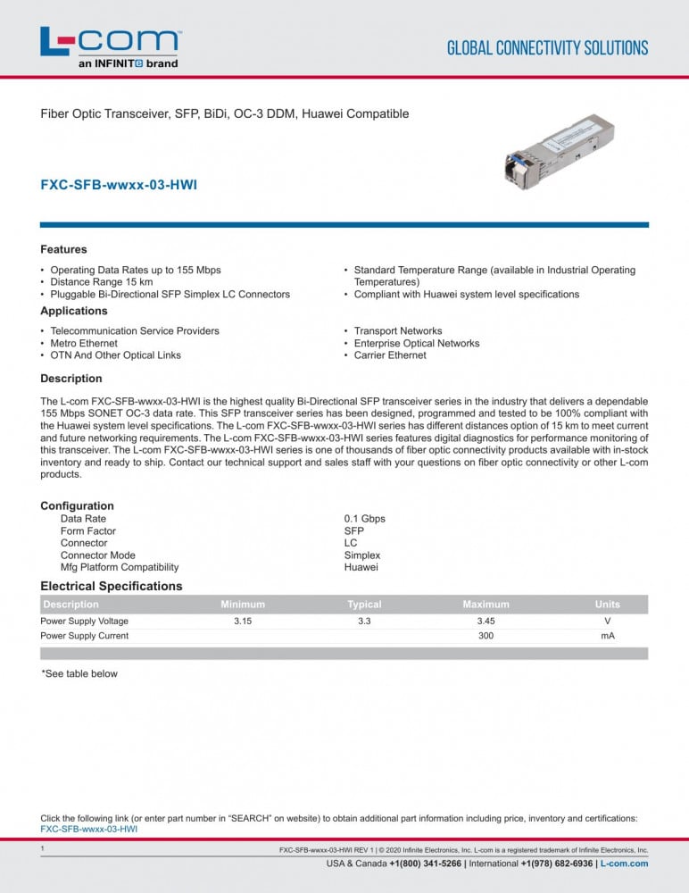FXC-SFB-5315-03-HWI datasheet page 1