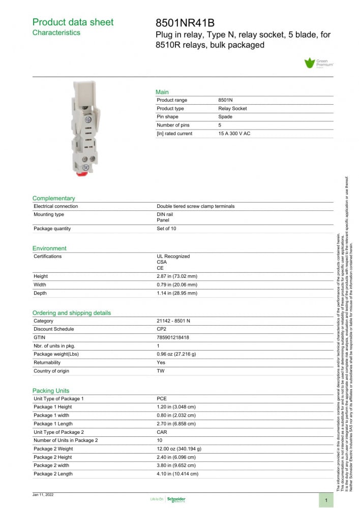 8501NR41B technical document page 1