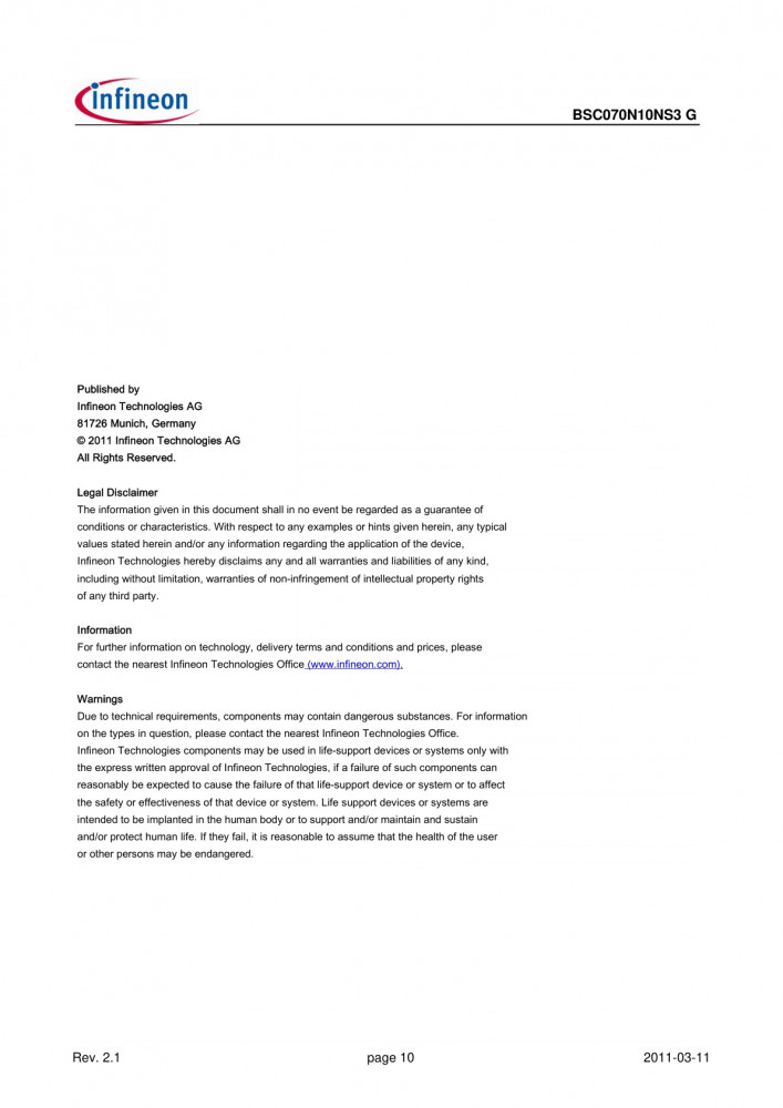 BSC070N10NS3G datasheet page 10