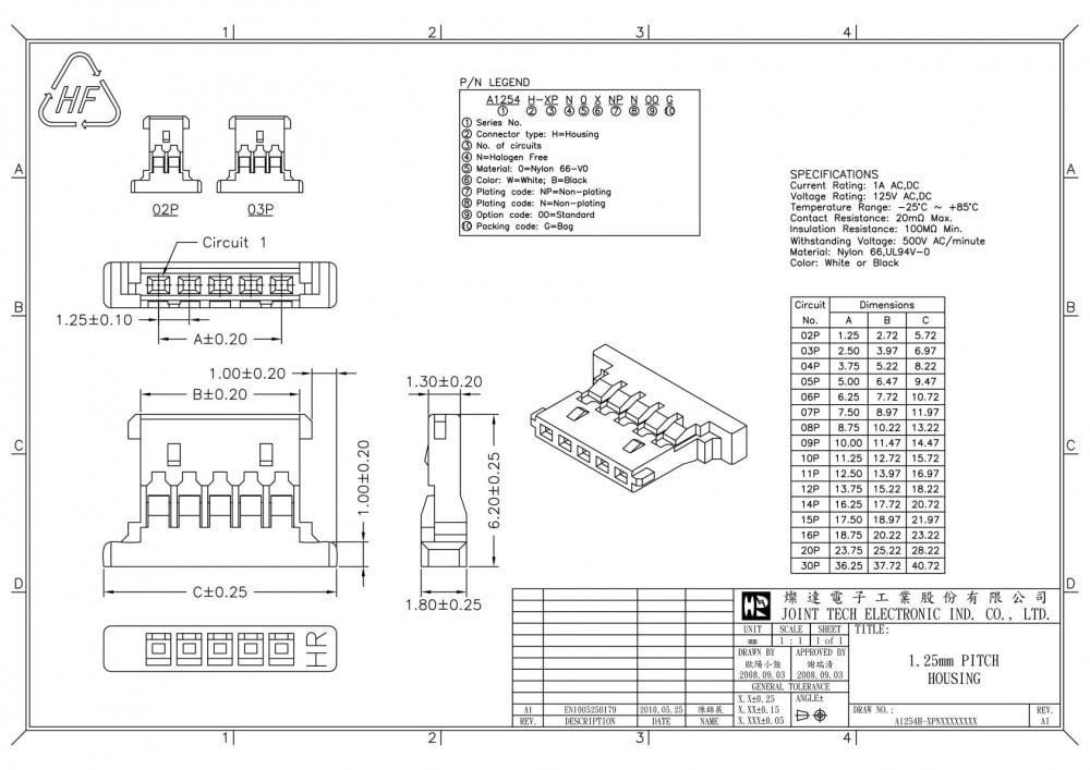 Joint Tech Elec A1254H-02P technical document preview