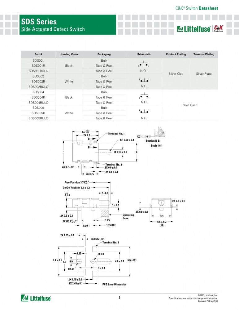 C&K SDS005R datasheet page 2