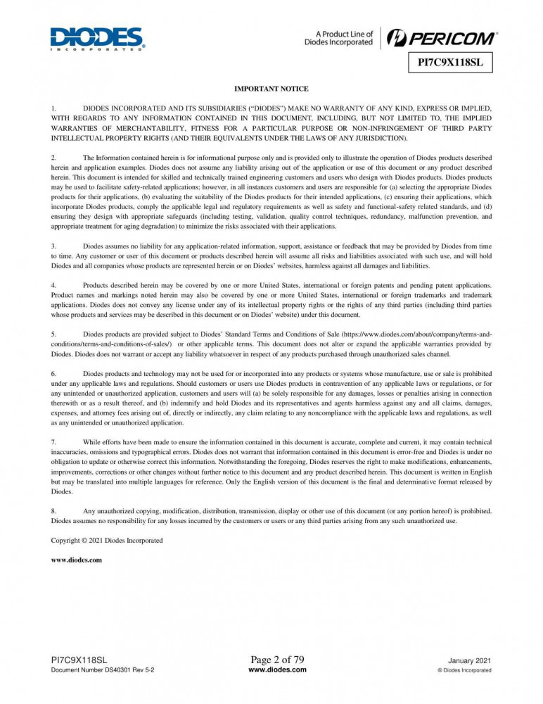 PI7C9X118SL datasheet page 2