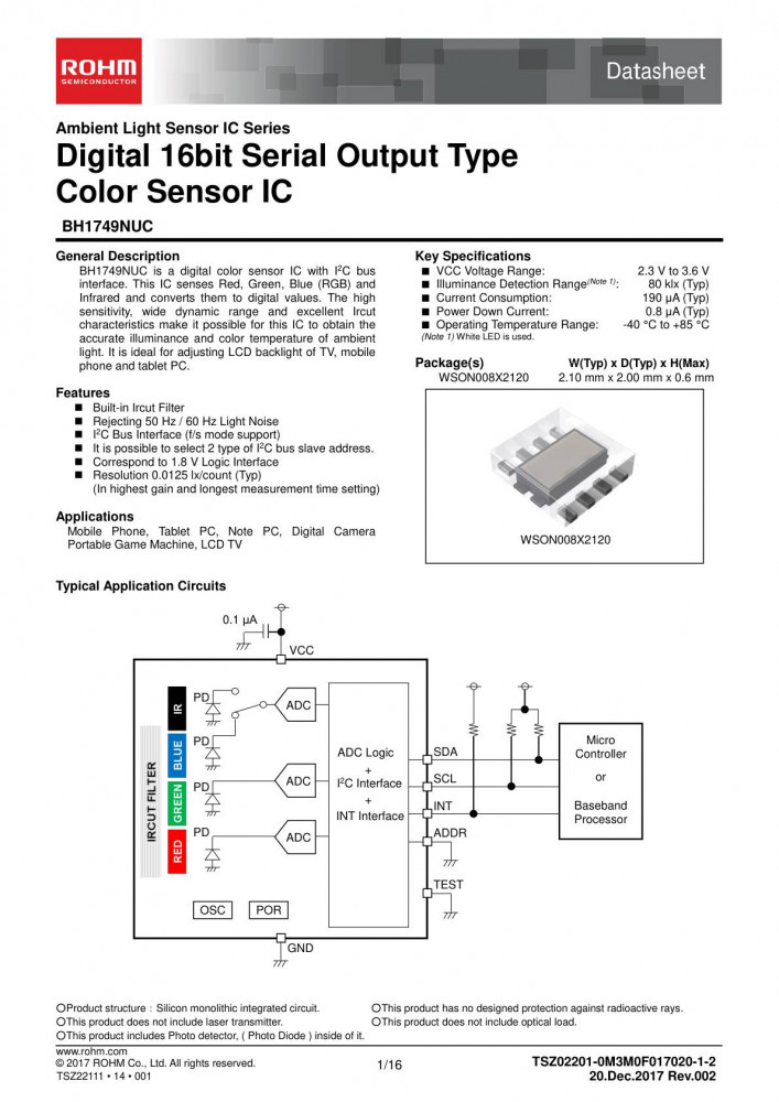 BH1749NUC datasheet page 1