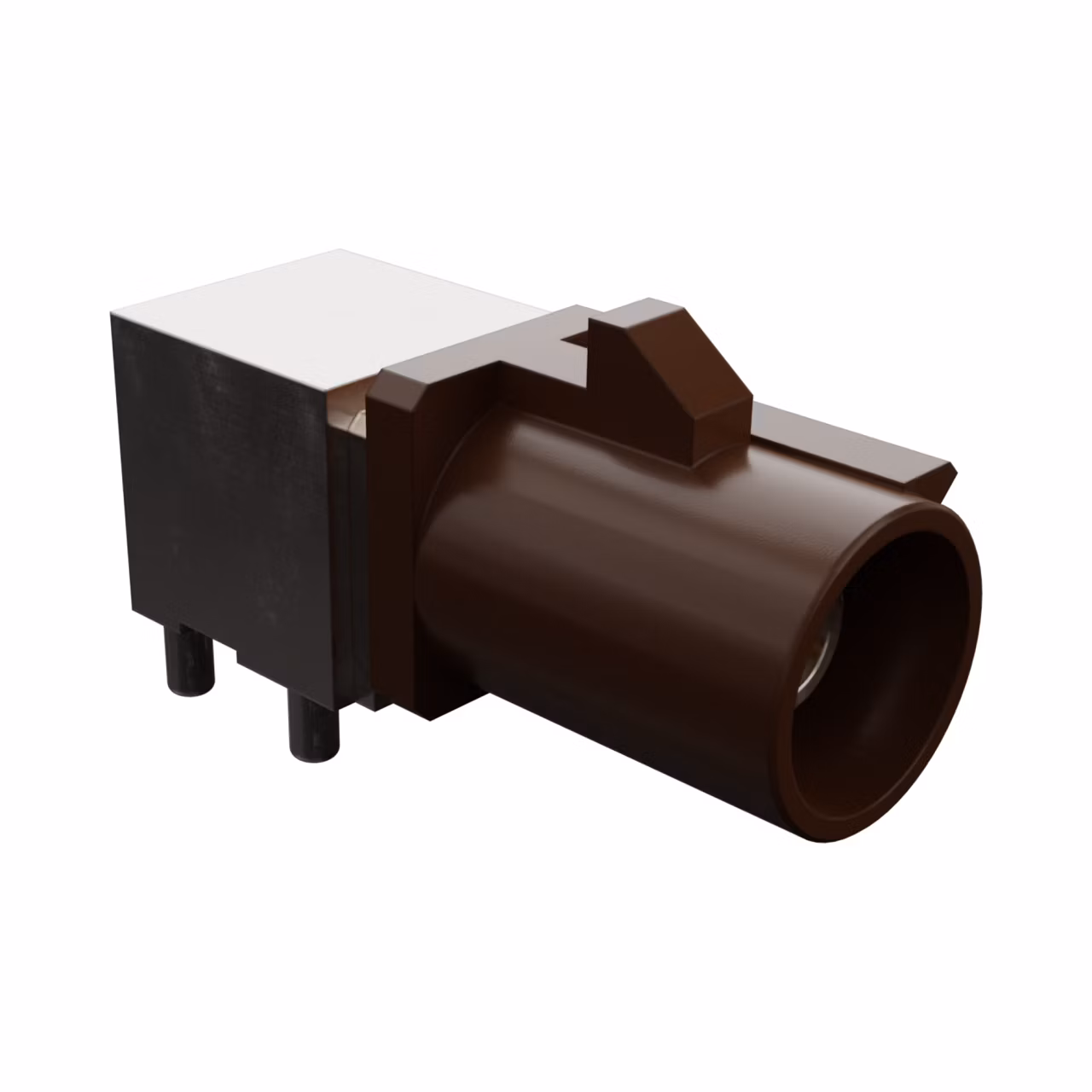 FAKRA Jack, Right-Angle, PCB Receptacle, Through Hole, Die Cast Body, Tin (Sn) Plated, Keying Code F, Brown, 50 Ohms for sale