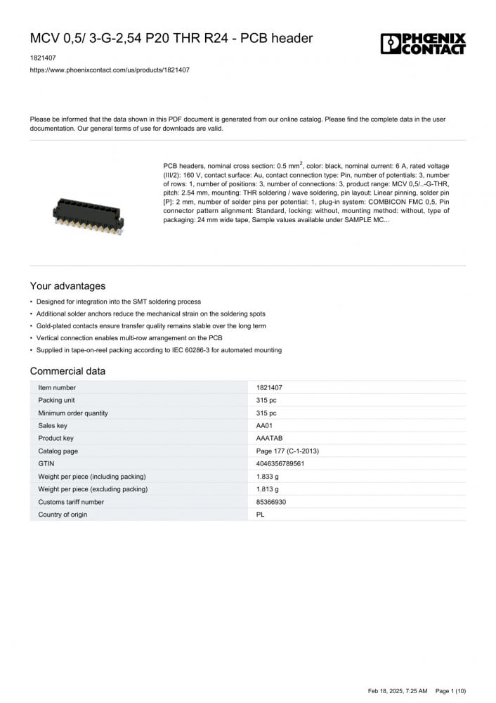 Phoenix Contact 1821407 datasheet page 1