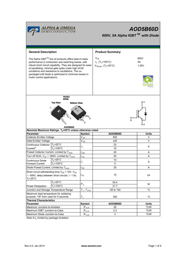 AOD5B60D datasheet page 1