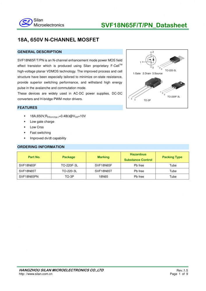 SVF18N65F datasheet page 1