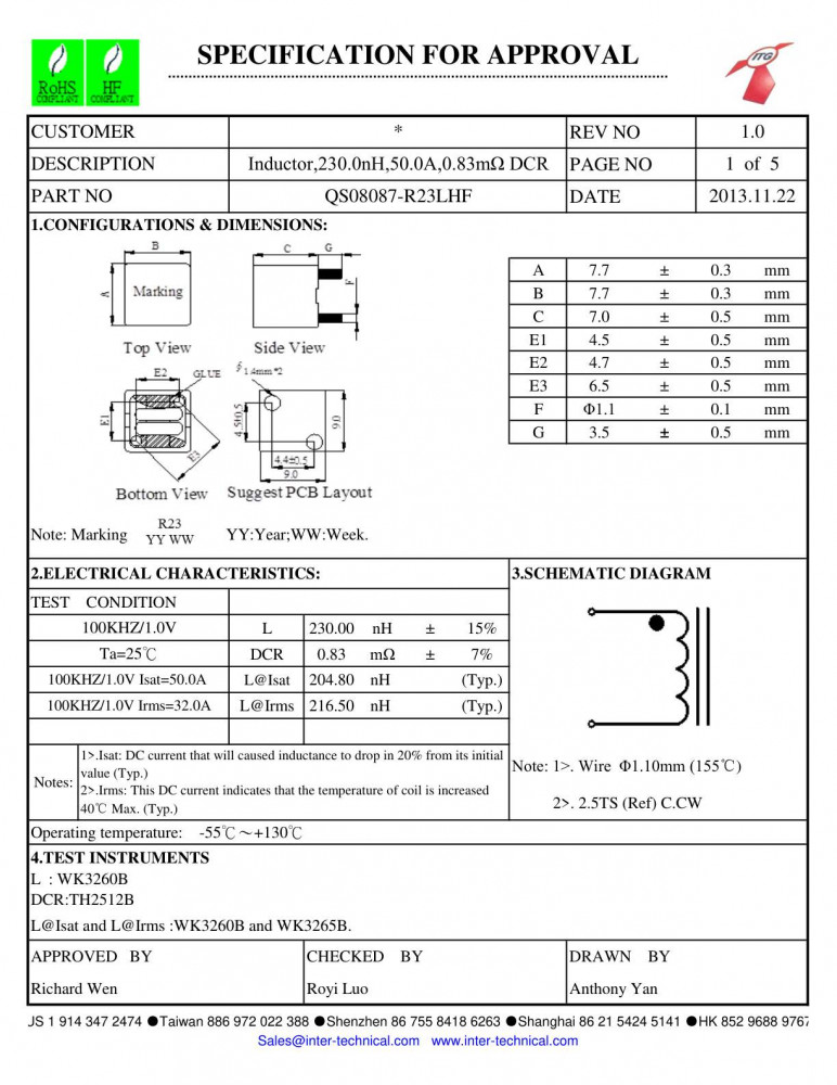 QS08087 specification, page 1