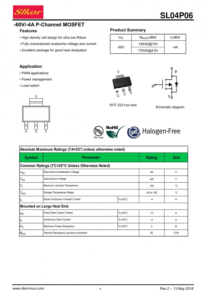 SL04P06 datasheet page 1