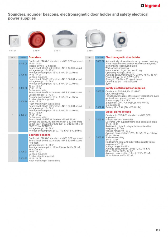 Legrand safety electrical power supply and battery product documentation page