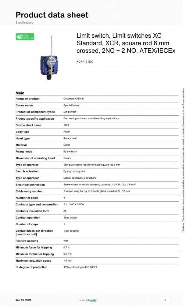 XCRF171EX technical document page 1