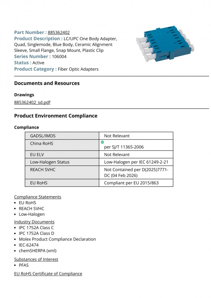 MOLEX 885362402 drawing preview, page 1