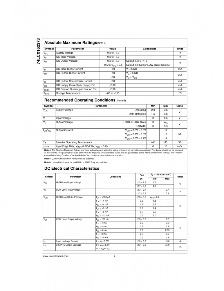 74LCX162373 datasheet preview, page 5