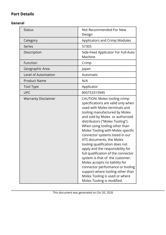 Tooling documentation page 2 for MOLEX 573053200