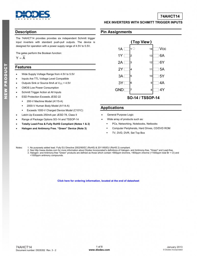 74AHCT14S14-13 datasheet page 1