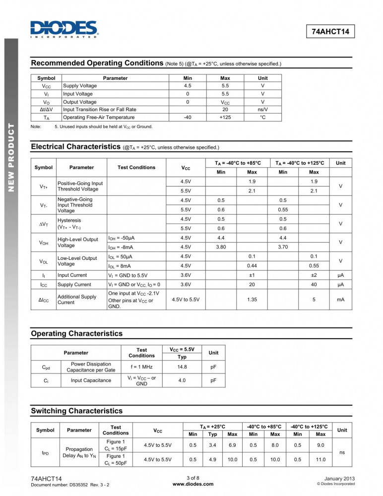 74AHCT14S14-13 datasheet page 3