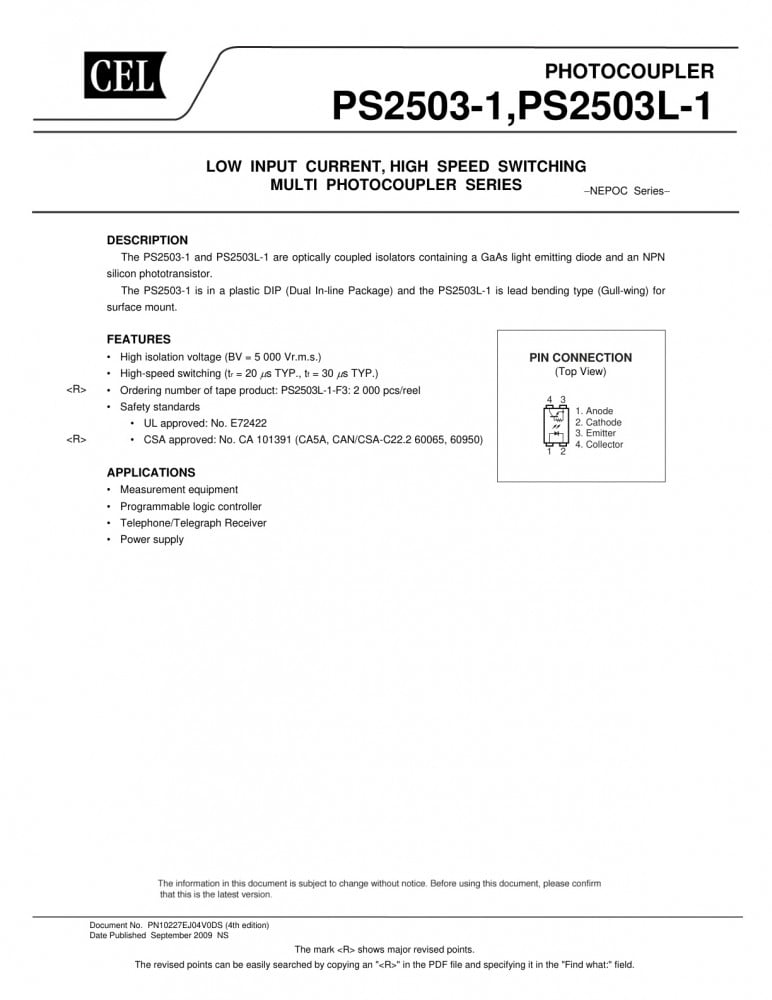 PS2503-1-A datasheet page 1