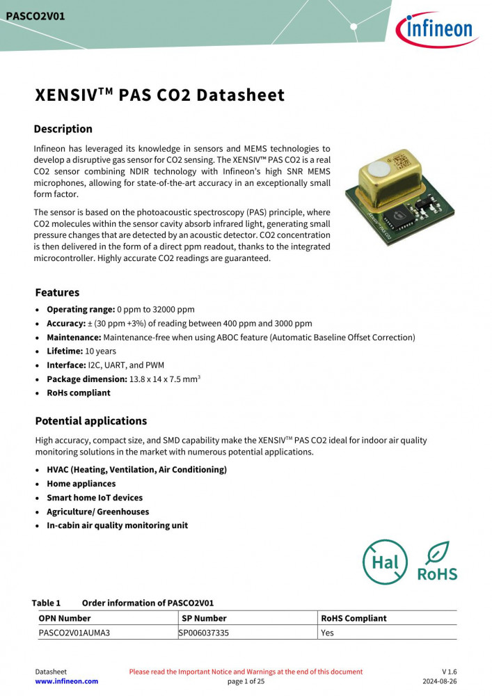 XENSIV PAS CO2 datasheet page 1
