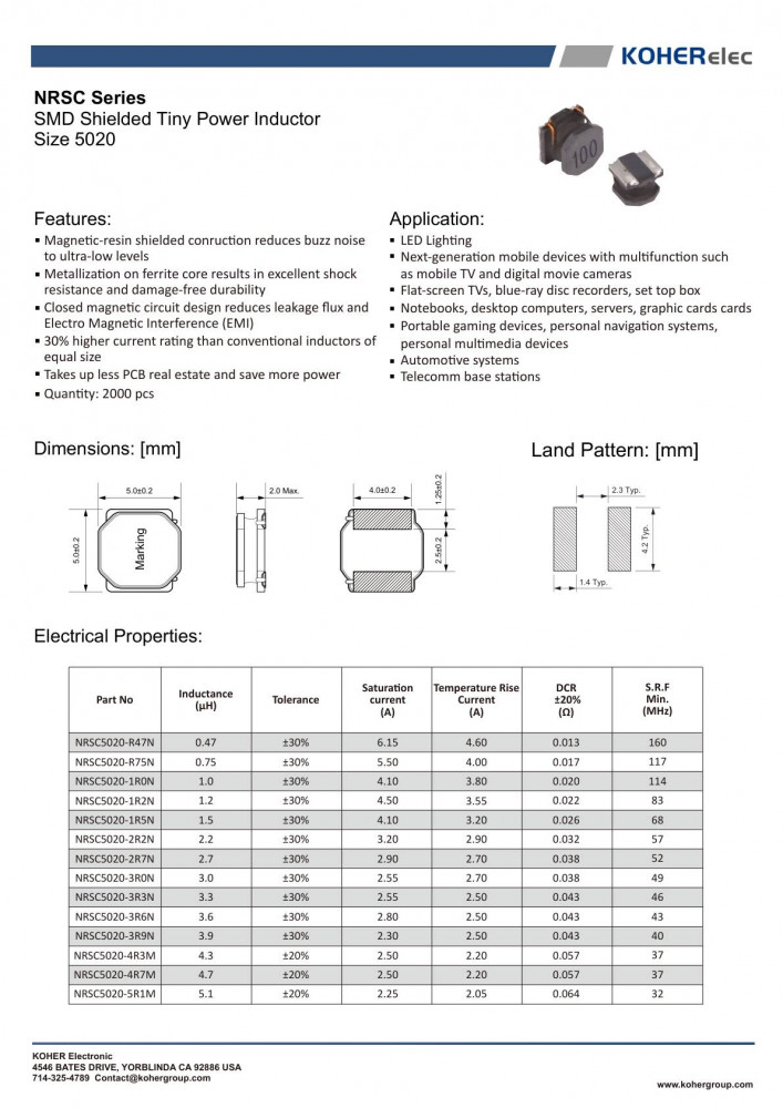 NRSC5020 series datasheet page 1