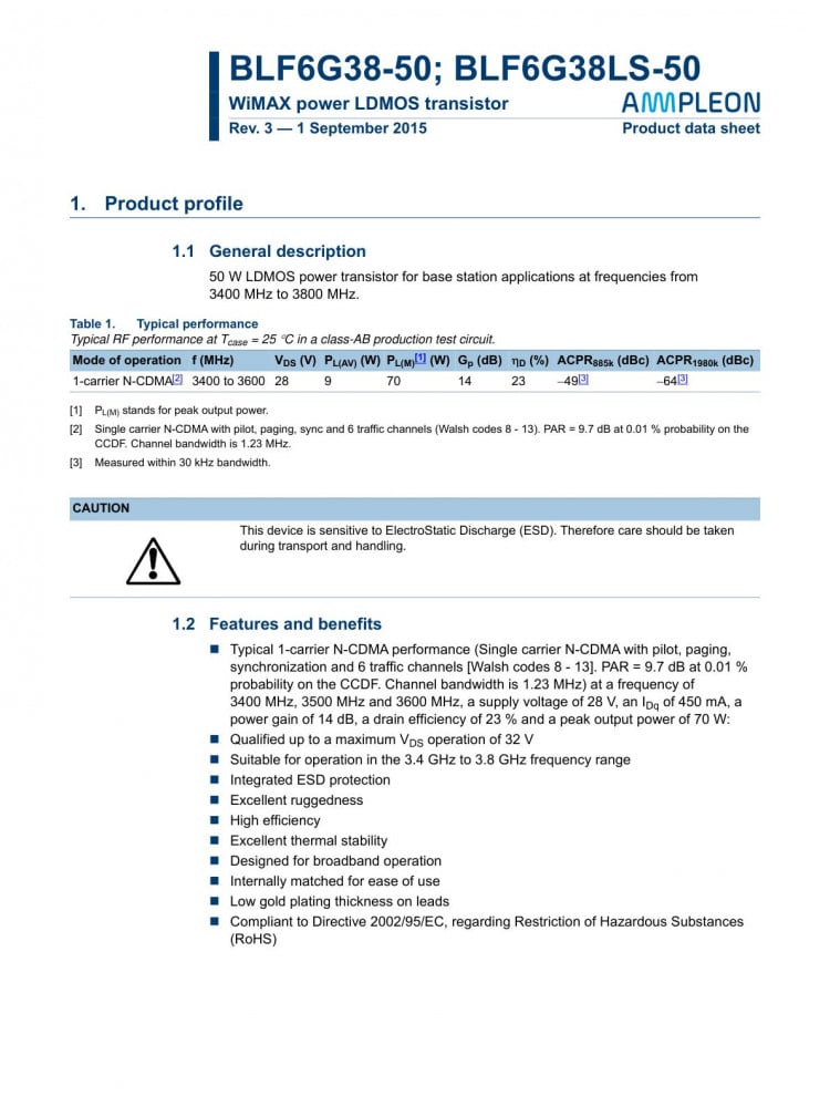 BLF6G38LS-50 datasheet page 1