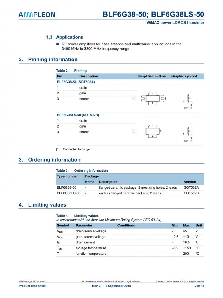 BLF6G38LS-50 datasheet page 2