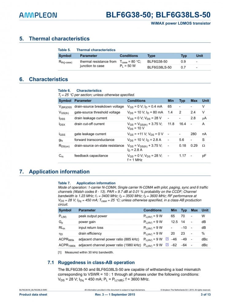 BLF6G38LS-50 datasheet page 3