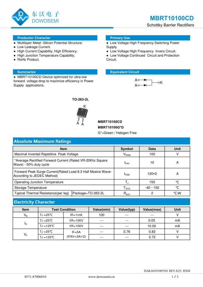MBRT10100CD datasheet page 1