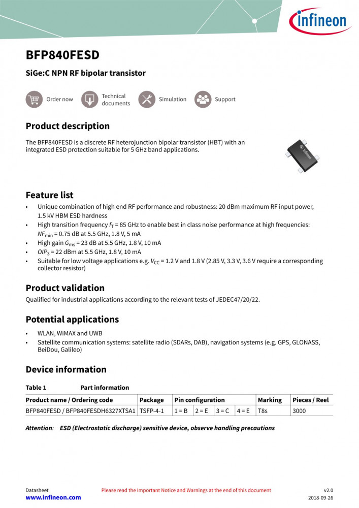 BFP840FESD datasheet page 1