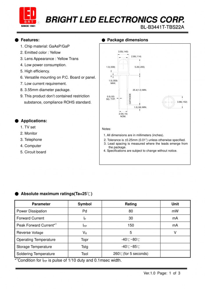 BL-B3441T-TBS22A technical document, page 1