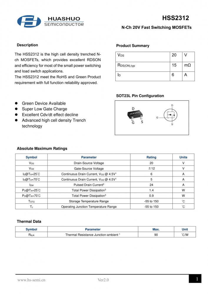 HSS2312 datasheet page 1