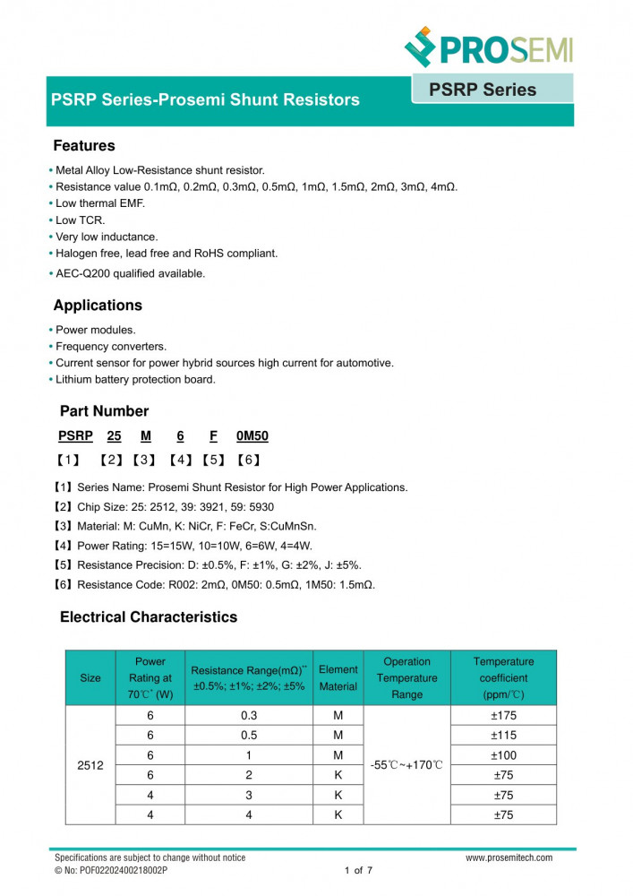 PSRP datasheet page 1