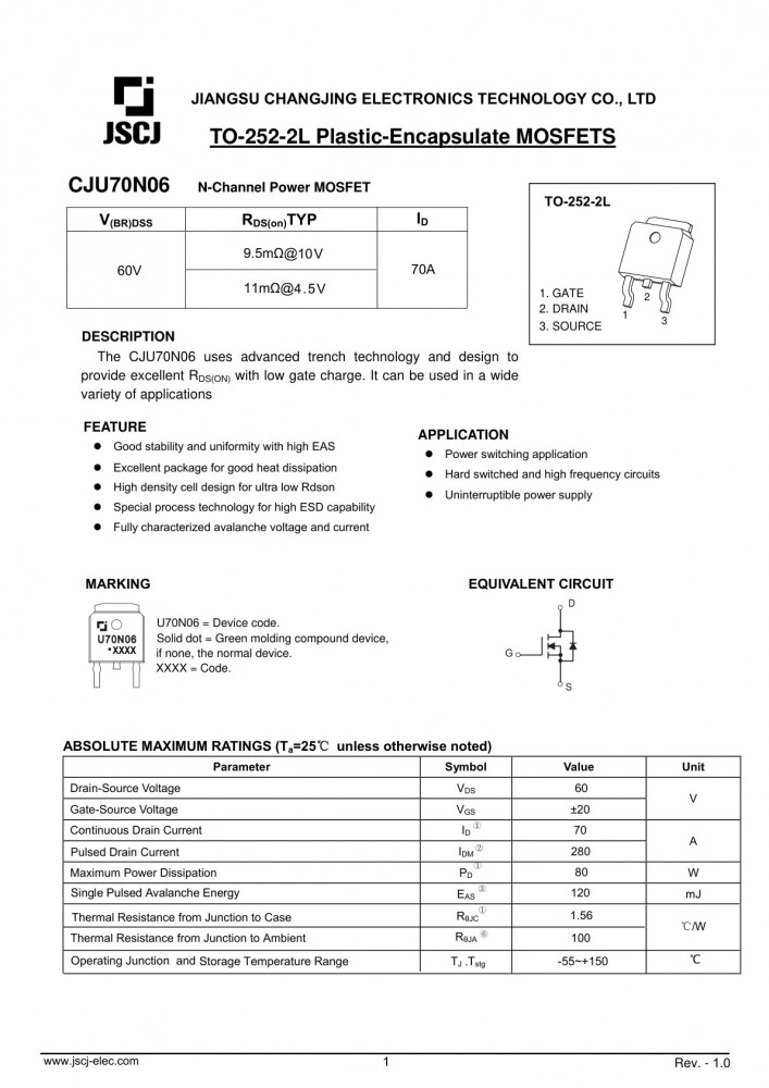 CJU70N06 datasheet page 1