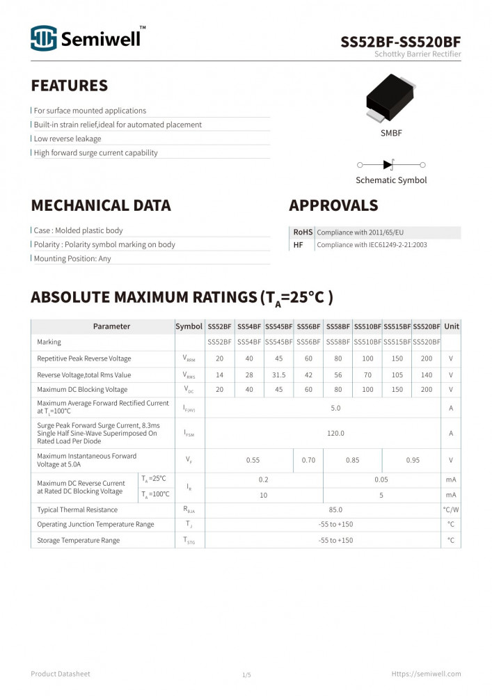 SS56BF datasheet page 1