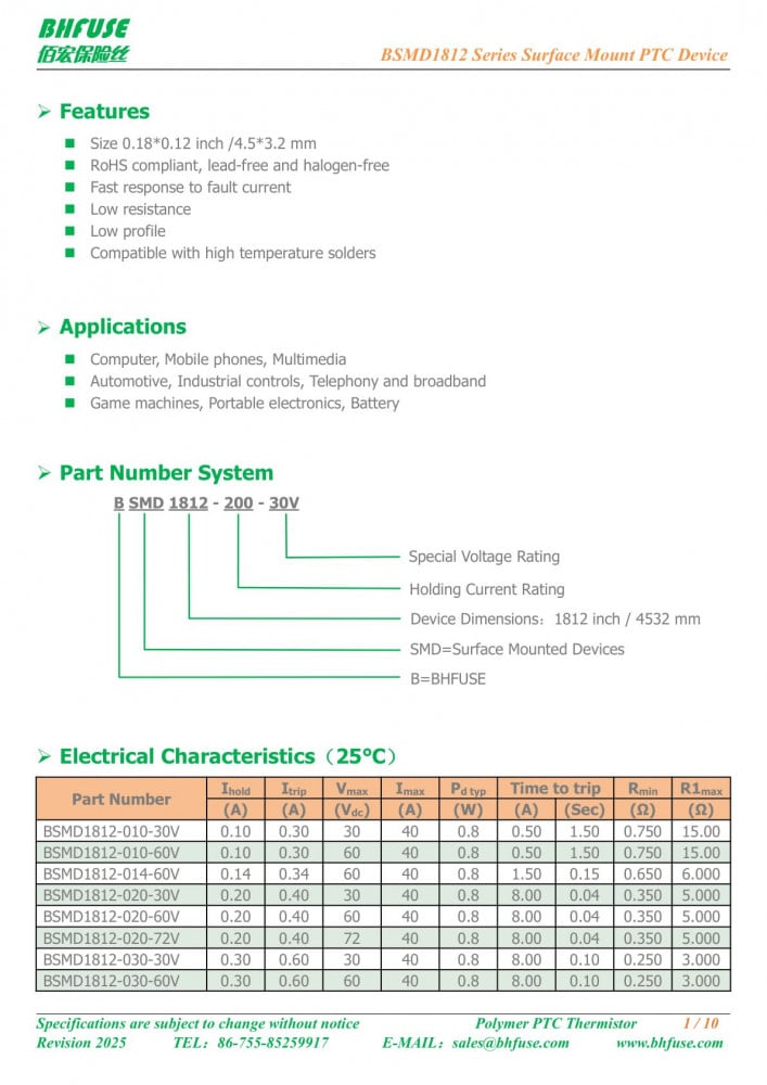 BHFUSE datasheet page 1