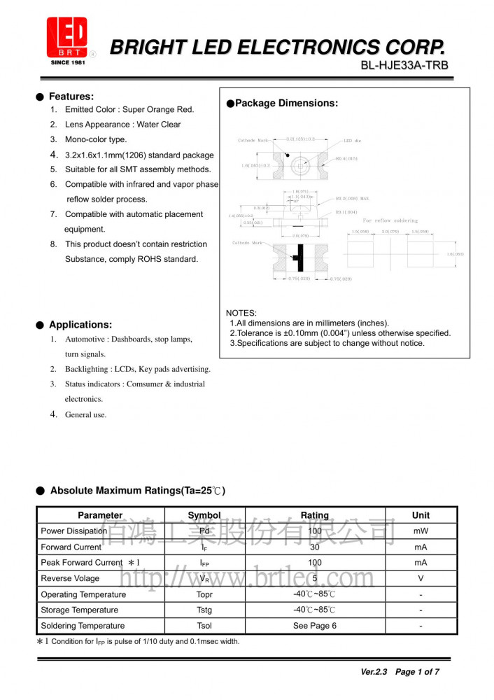 BL-HJE33A-TRB datasheet page 1