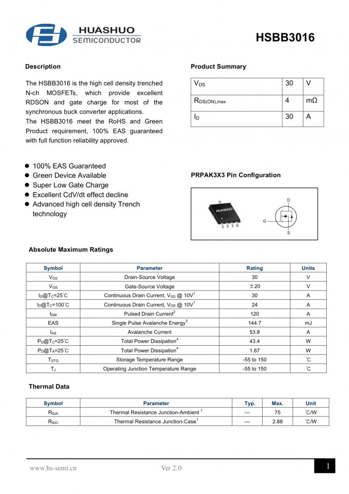 HSBB3016 datasheet page 1