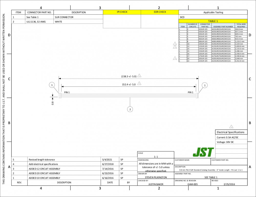 JST SUR connector technical document preview
