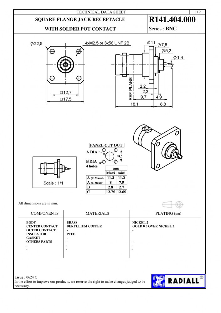 Radiall R141404000 technical datasheet, page 1
