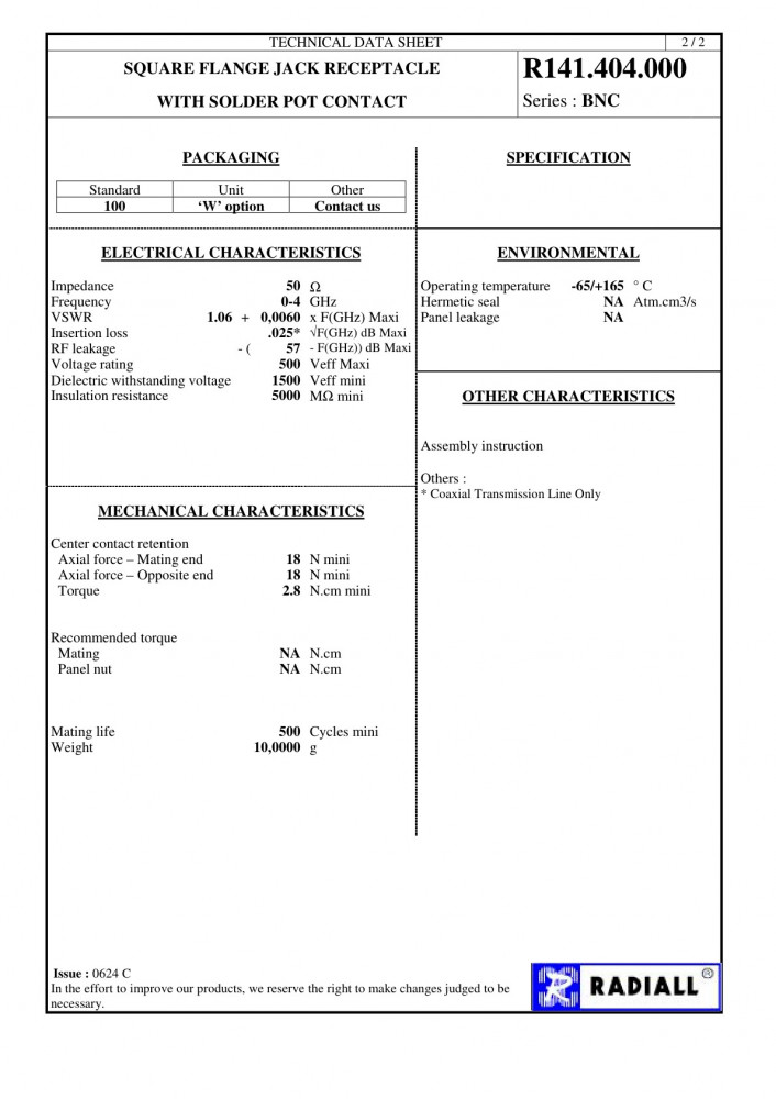 Radiall R141404000 technical datasheet, page 2