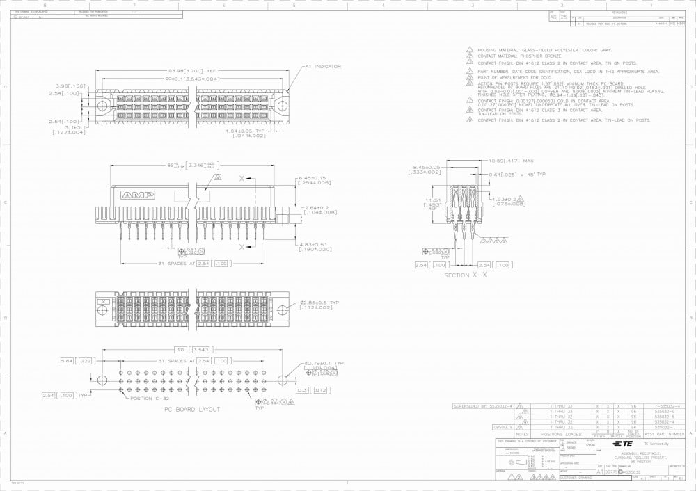 TE Connectivity 535032-5 technical drawing