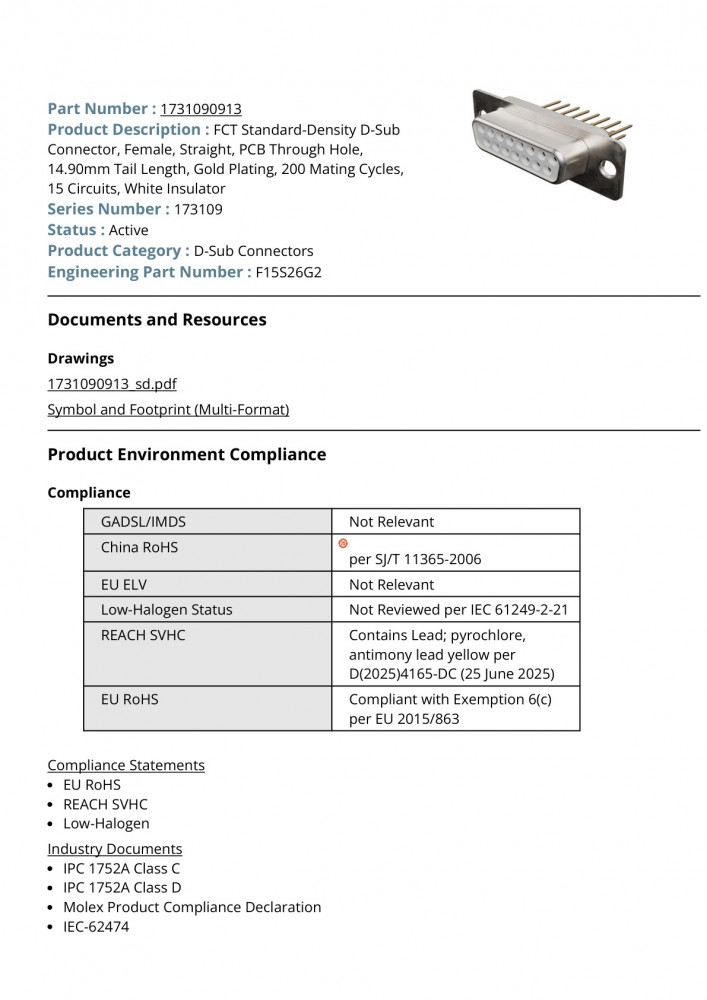 MOLEX technical document page 1