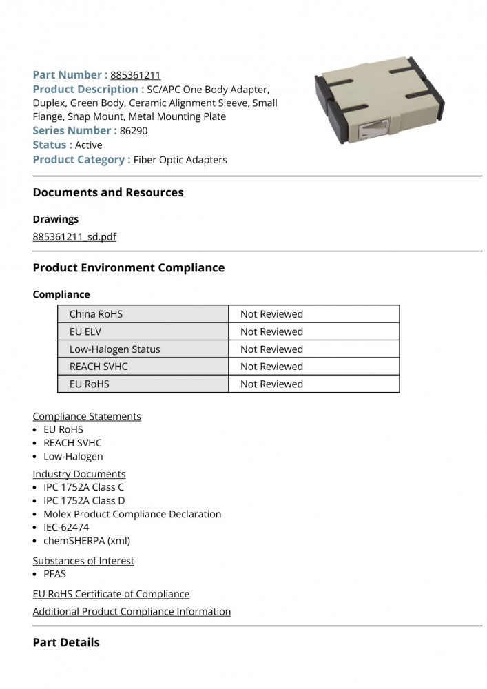 Molex 885361211 product drawing, page 1