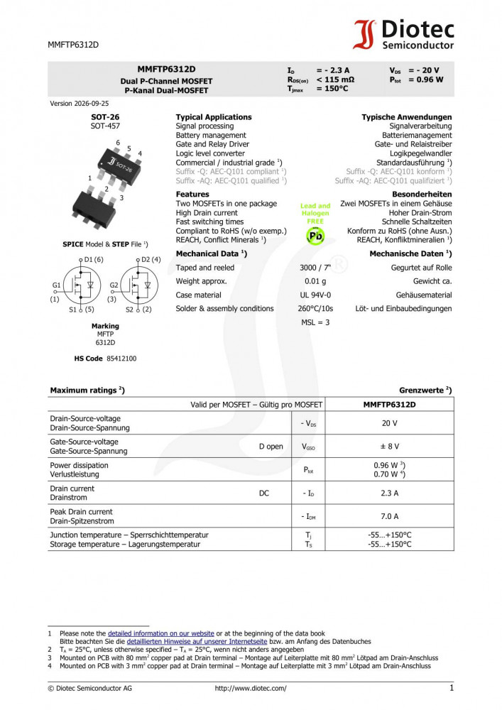 MMFTP6312D datasheet page 1