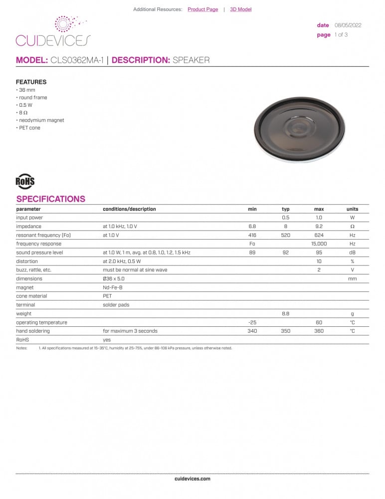 CLS0362MA-1 datasheet page 1
