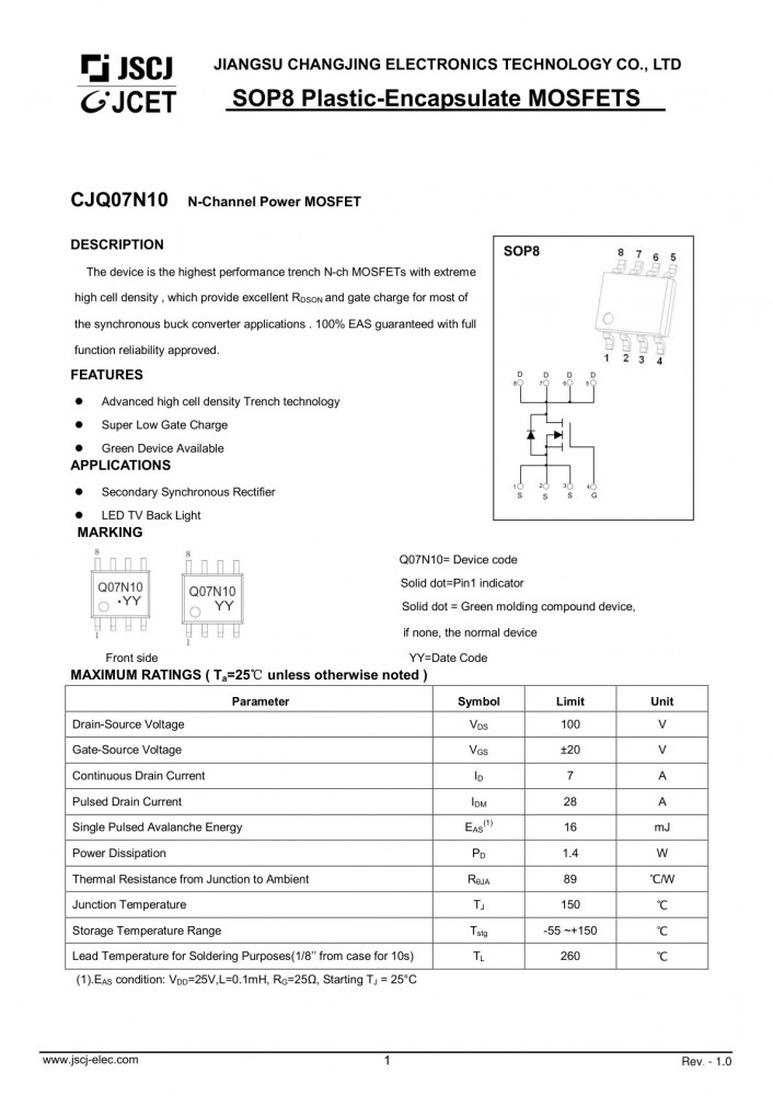 CJQ07N10 datasheet page 1