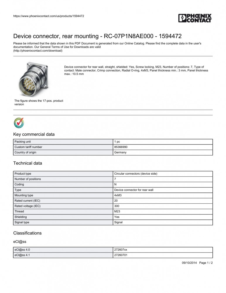 Phoenix Contact 1594472 product data sheet visual reference