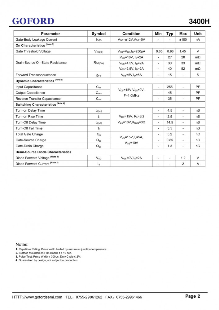 GOFORD 3400H datasheet page 2