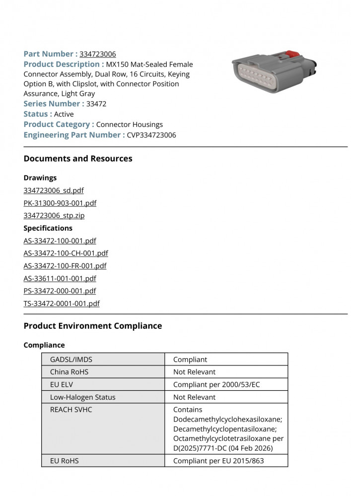 MOLEX 334723006 technical document image, page 1
